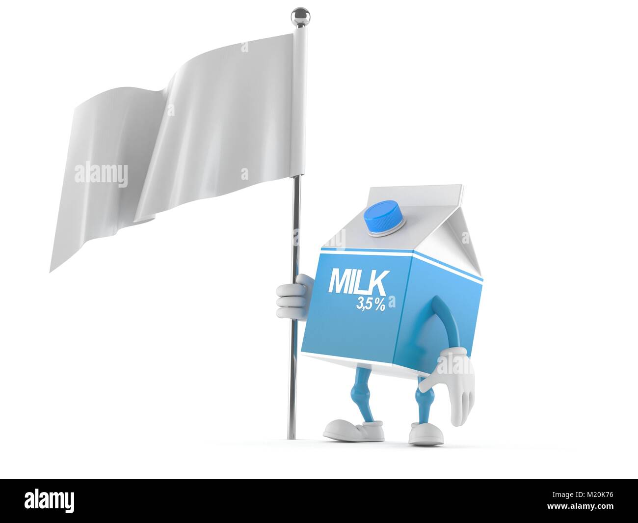 Milk box character with white flag isolated on white background Stock ...