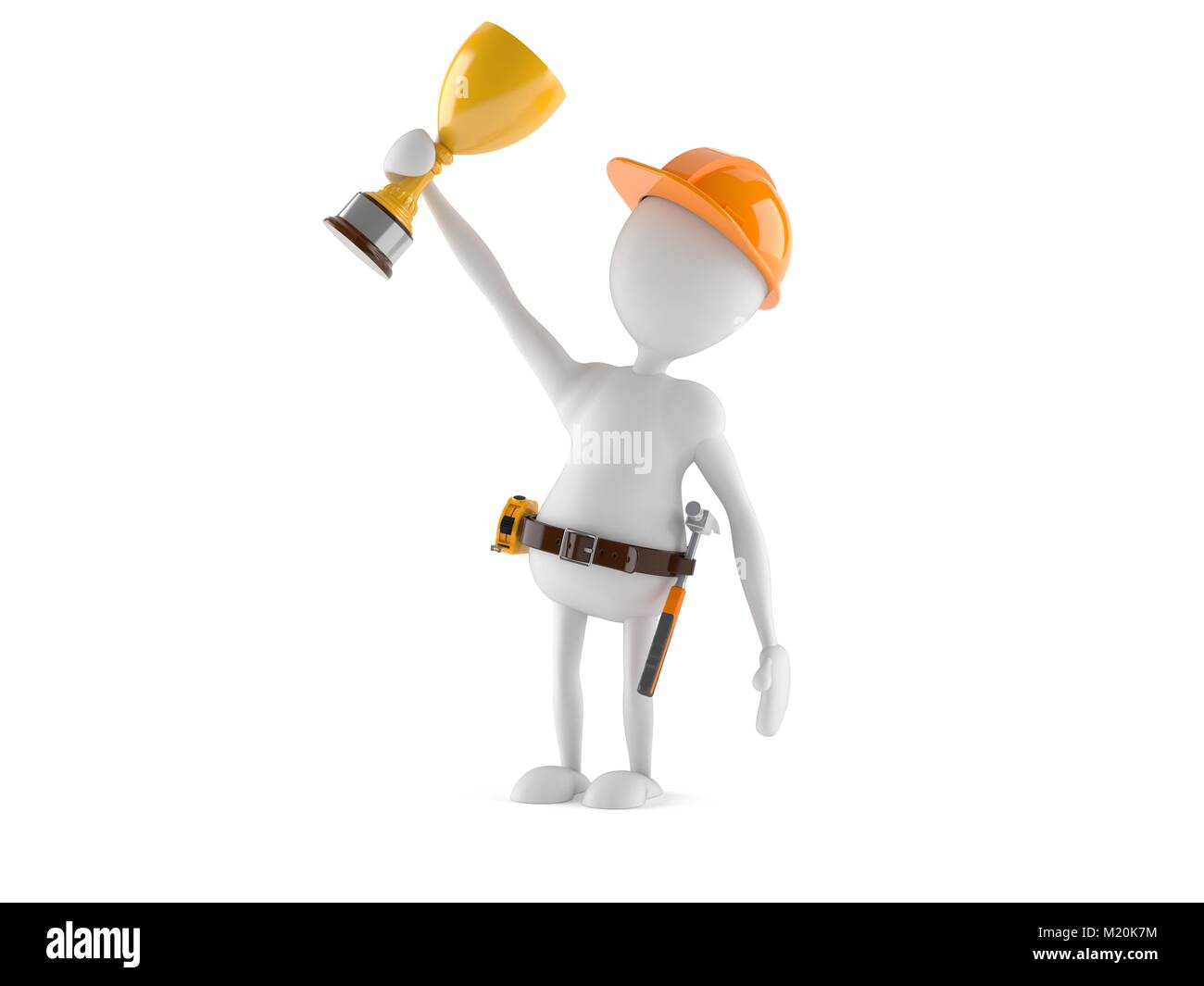 Manual worker with trophy isolated on white background Stock Photo - Alamy