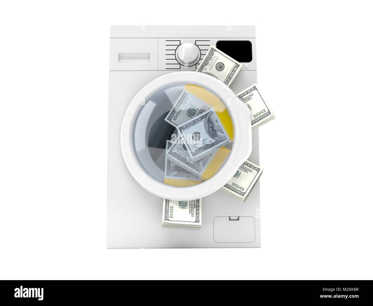 Washing machine with dollar currency isolated on white background Stock ...