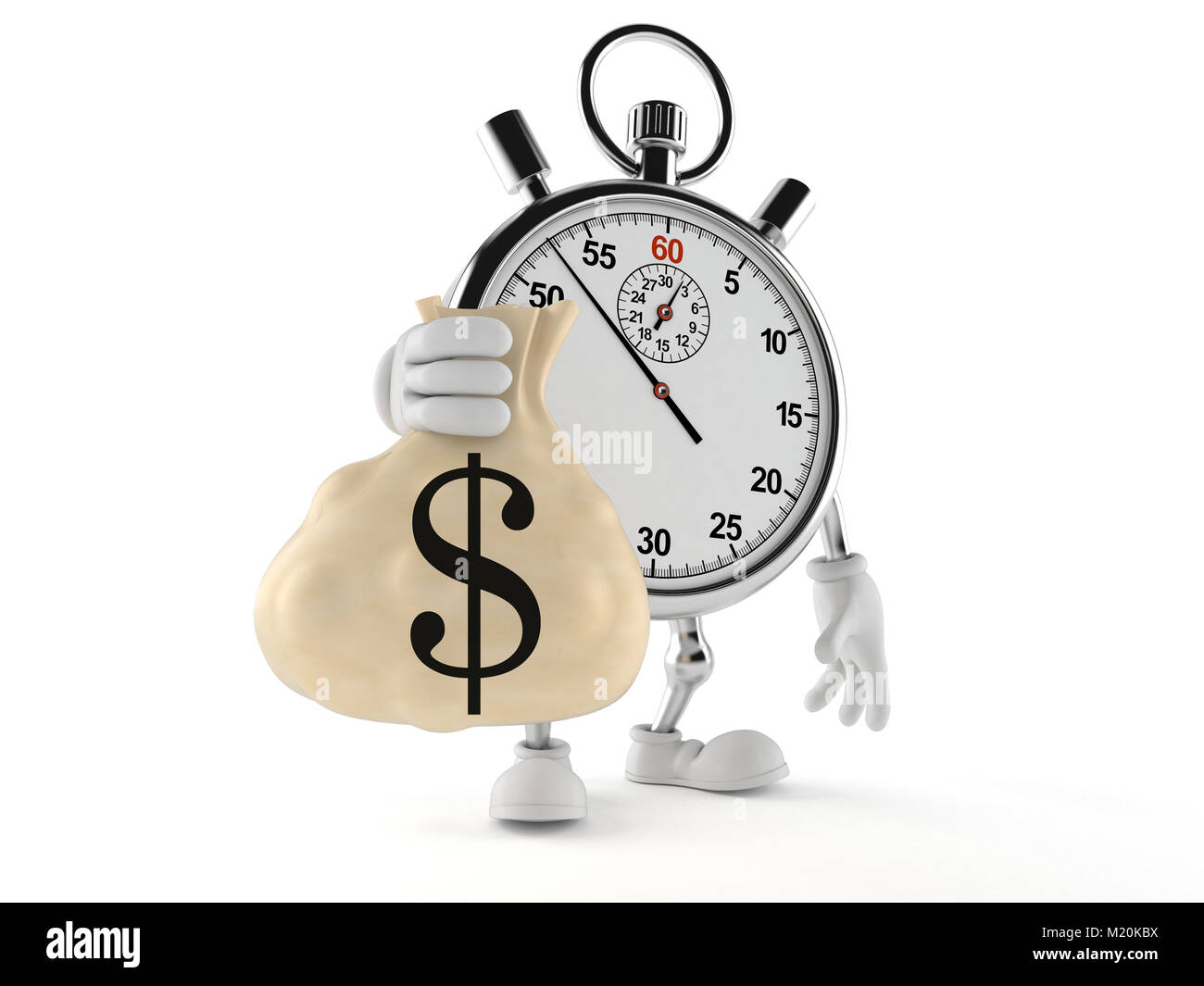 Stopwatch character with money bag isolated on white background Stock ...