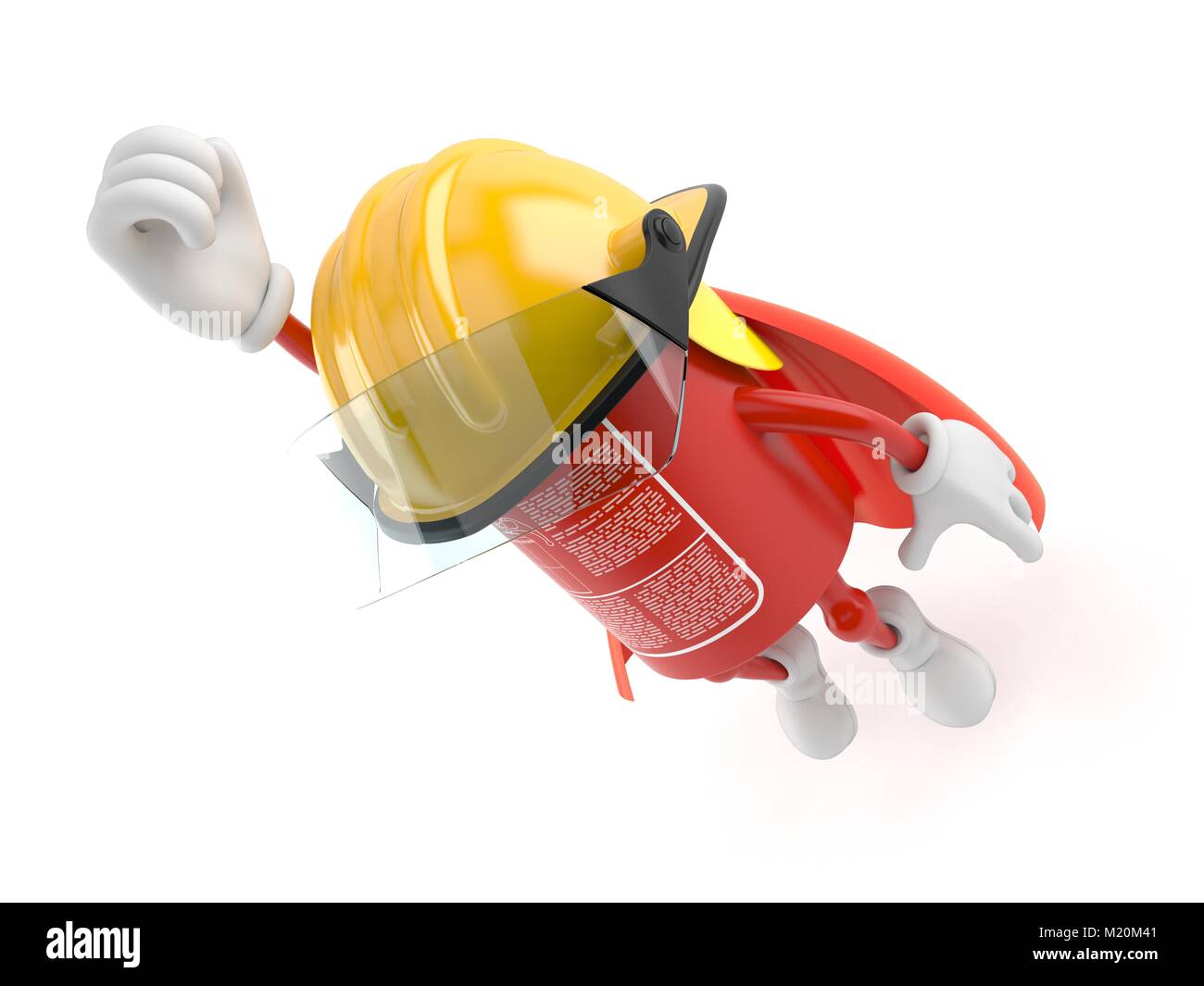 Fire extinguisher character with hero cape isolated on white background ...