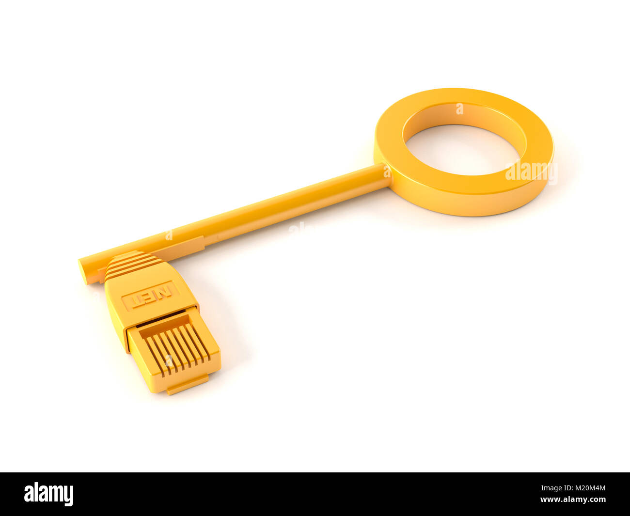 Golden key with rj45 plug isolated on white background Stock Photo - Alamy