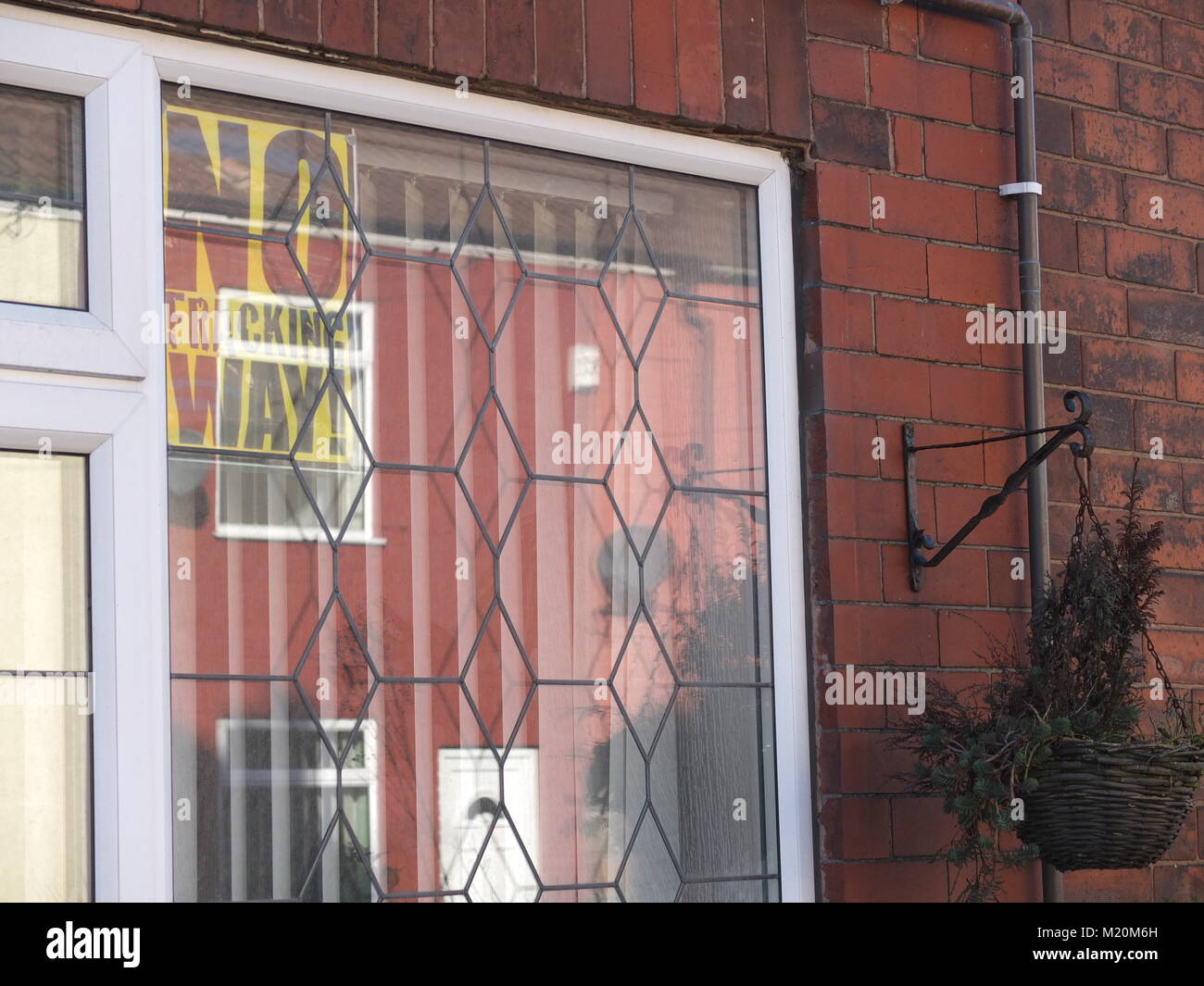 'No Fracking Way!': an anti-fracking poster in a window of a house on a ...