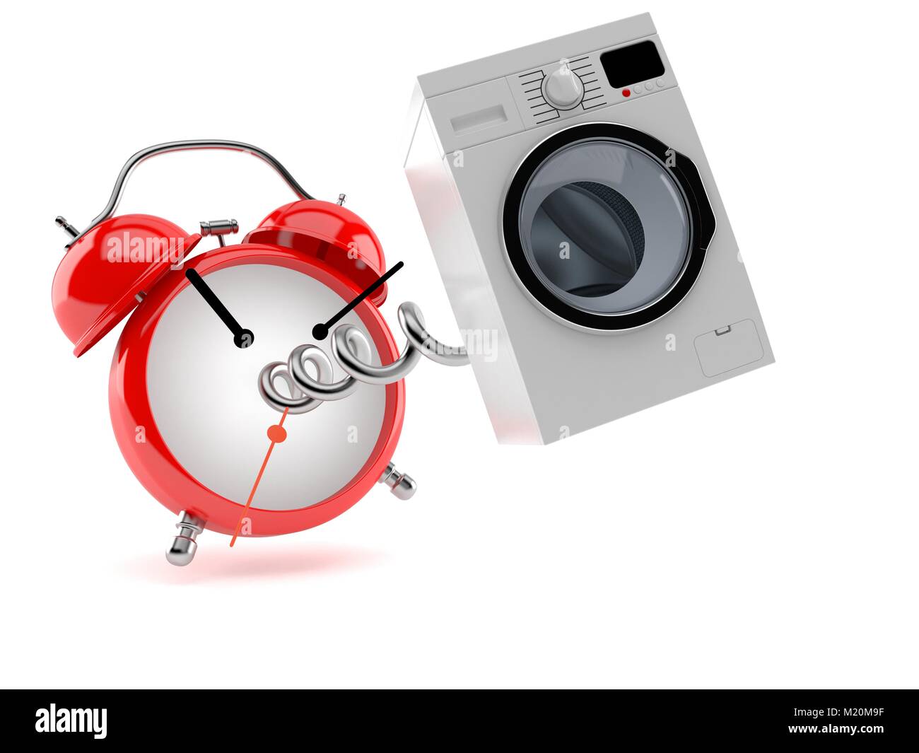 Washer with alarm clock isolated on white background Stock Photo - Alamy