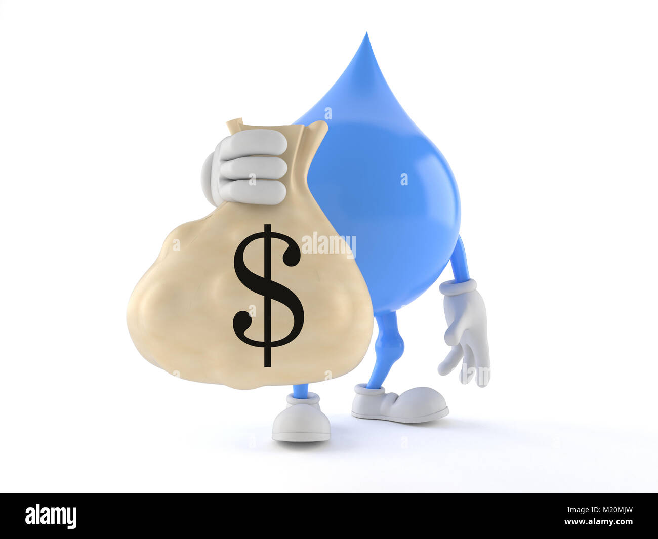 Water drop character with money bag isolated on white background Stock ...