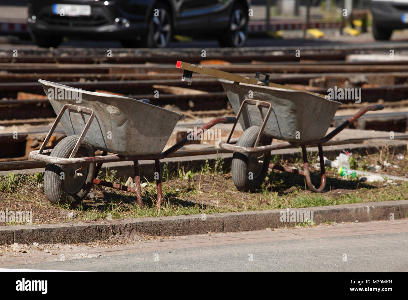 sliding carts on a construction site with railway tracks Stock Photo ...