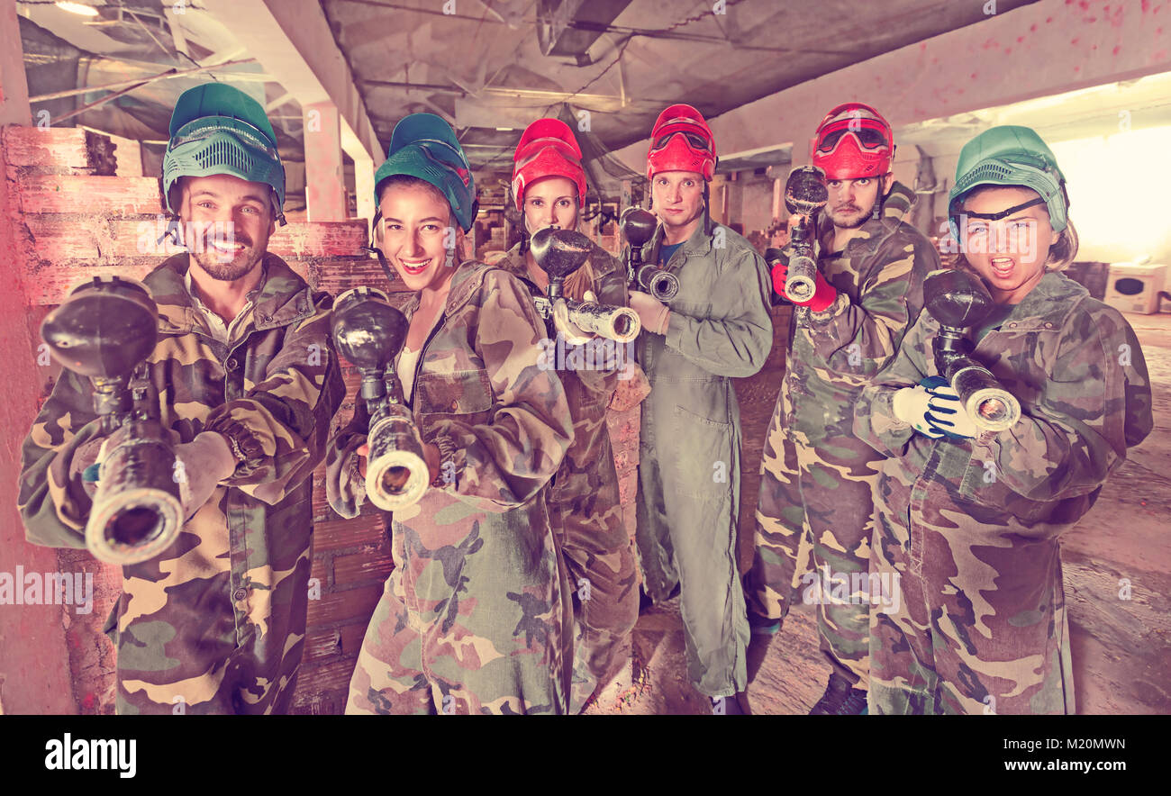 Portrait of players who are ready to the game in paintball Stock Photo ...