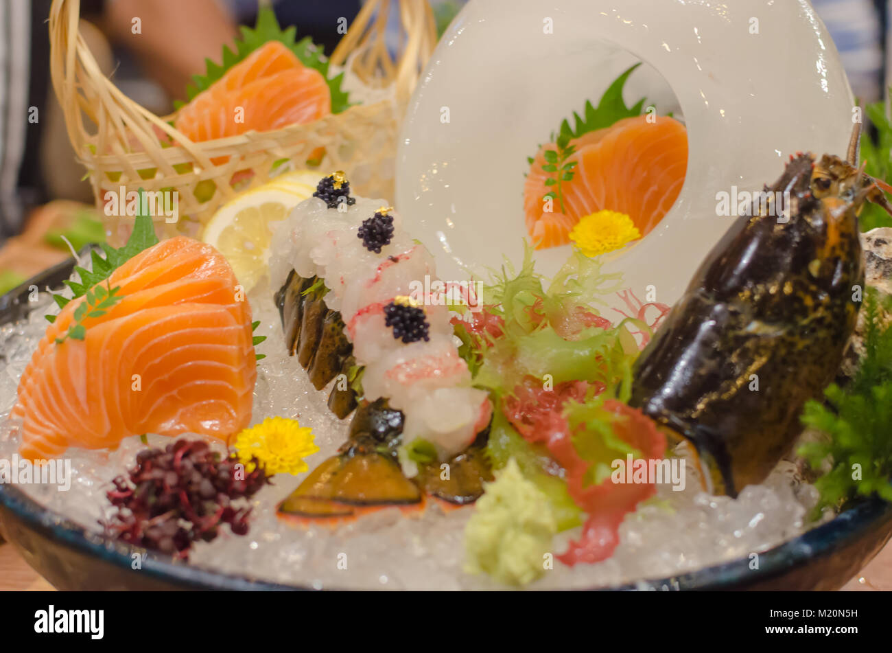 Japanese food. sushi sashimi salmon.A delicious freshly lobster sashimi ...