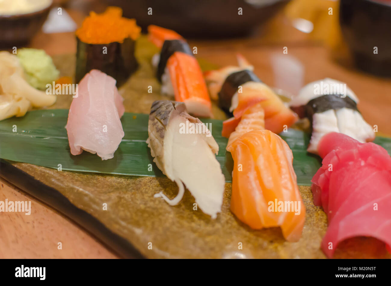 Japanese food sushi set on table Stock Photo - Alamy