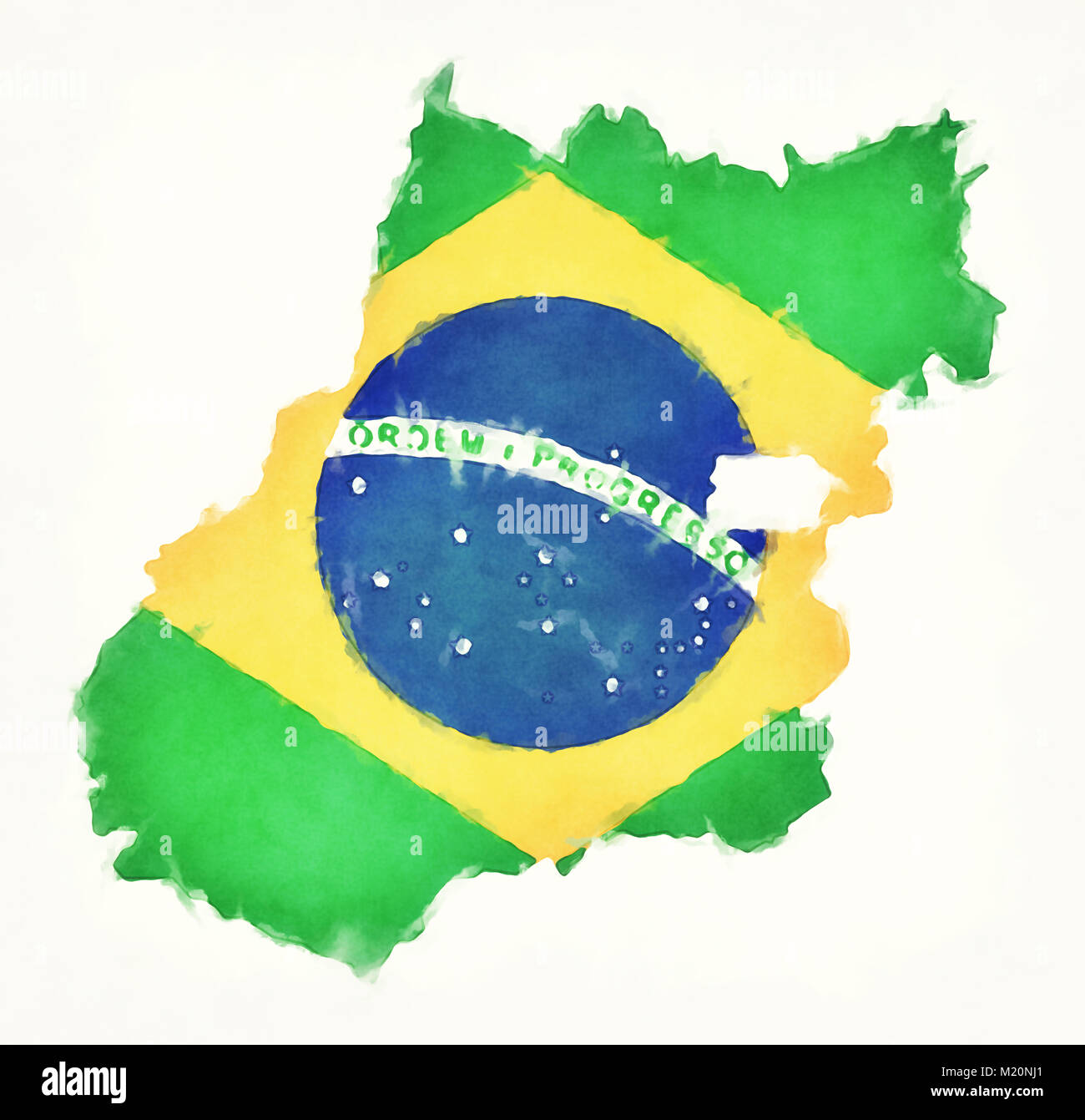 Goias watercolor map with Brazilian national flag in front of a white ...