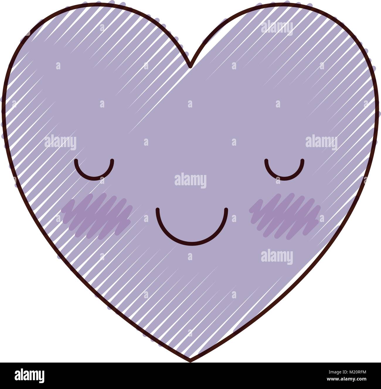 heart kawaii in calm expression in colored crayon silhouette Stock ...