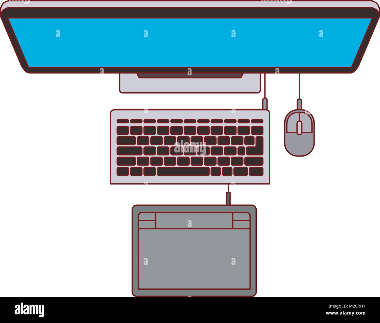 desktop computer and digitizer tablet connection on top view in ...