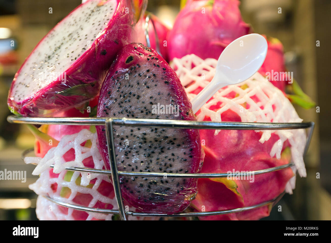 Dragon fruit on display in a market in Barcelona Stock Photo - Alamy
