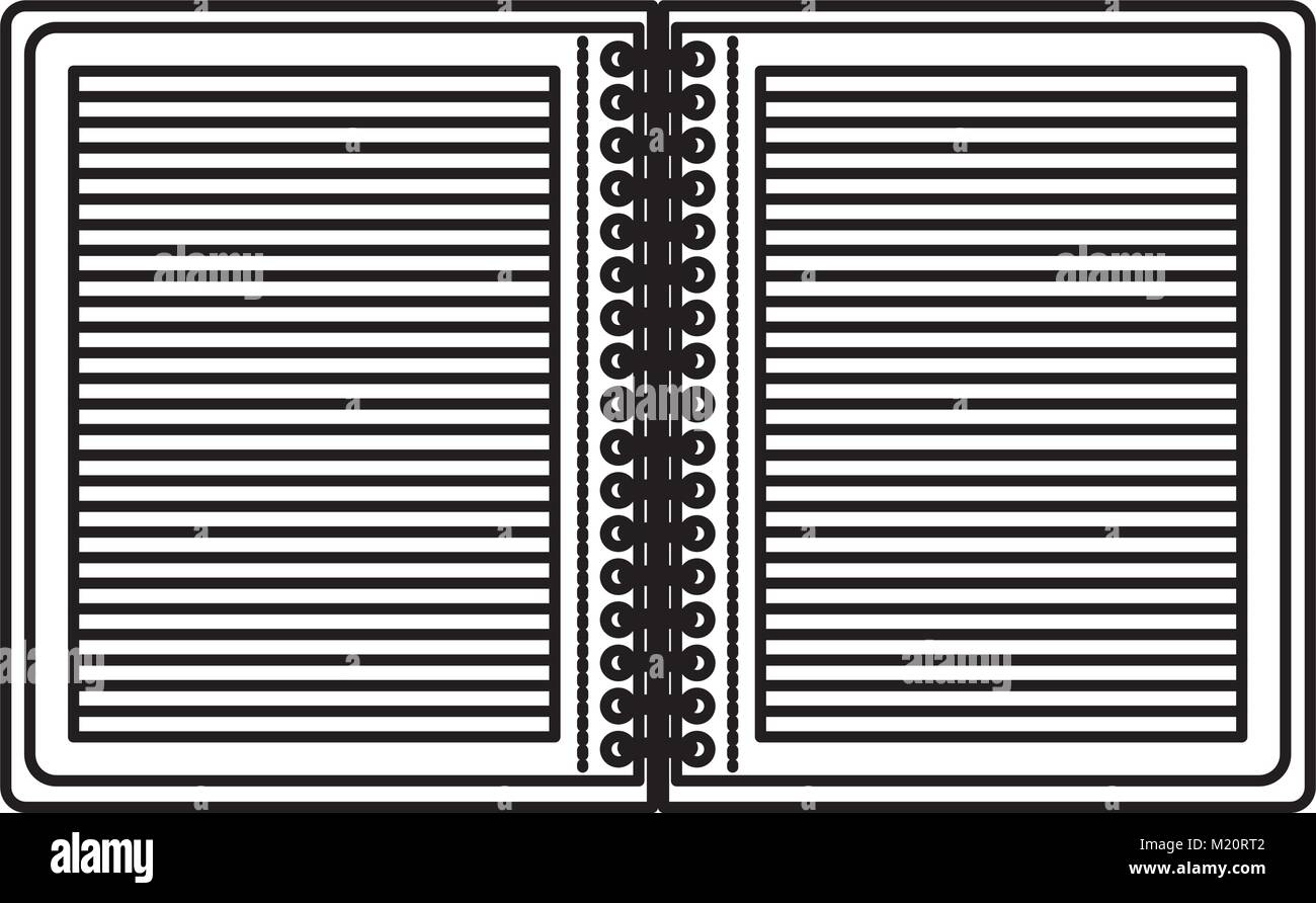 notebook opened with horizontal lines and metal spiral in black contour ...