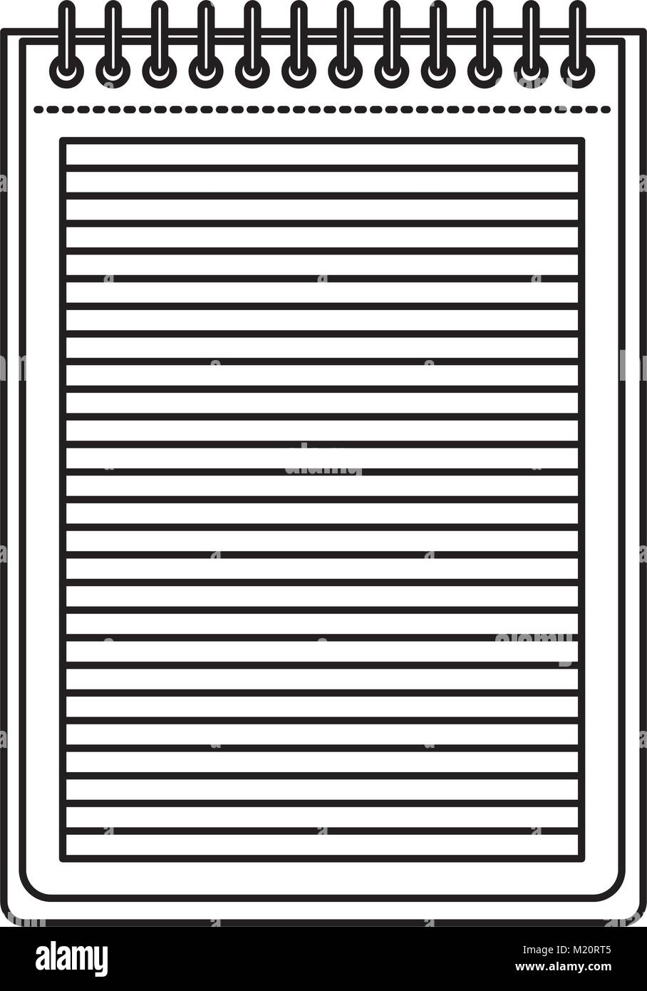 notebook with horizontal lines and metal spiral on top in black contour ...