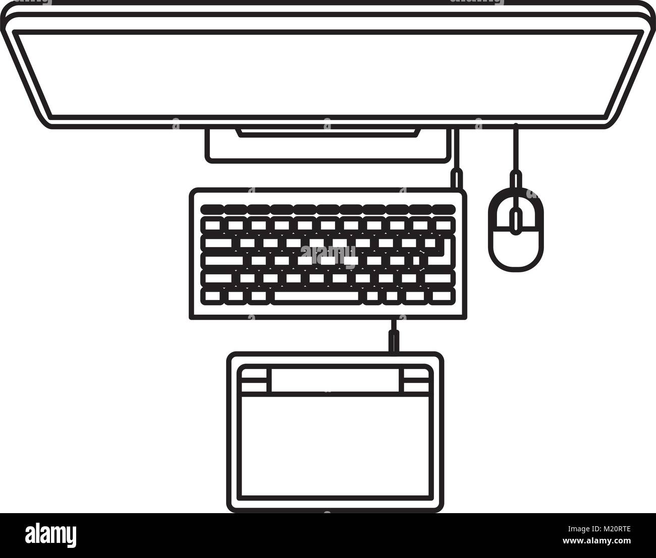 desktop computer and digitizer tablet connection on top view in black ...