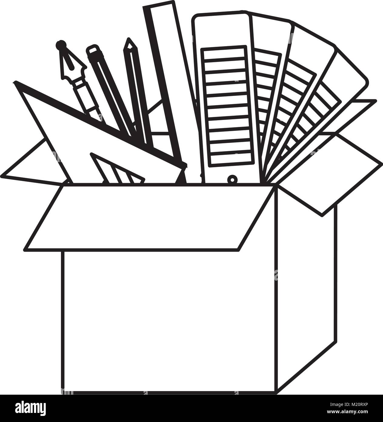 cardboard box with graph design tools in black contour Stock Vector ...