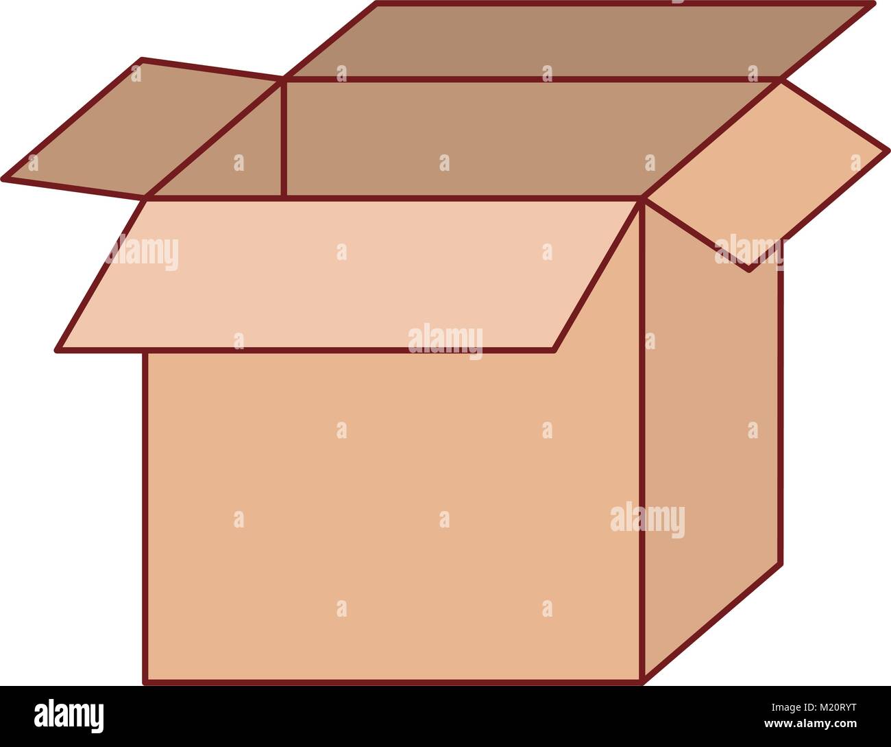 big cardboard box opened in colorful silhouette with thin red contour ...