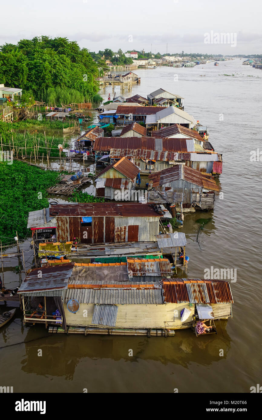 Chau Doc, Vietnam - Sep 3, 2017. Floating houses on Bassac River in ...