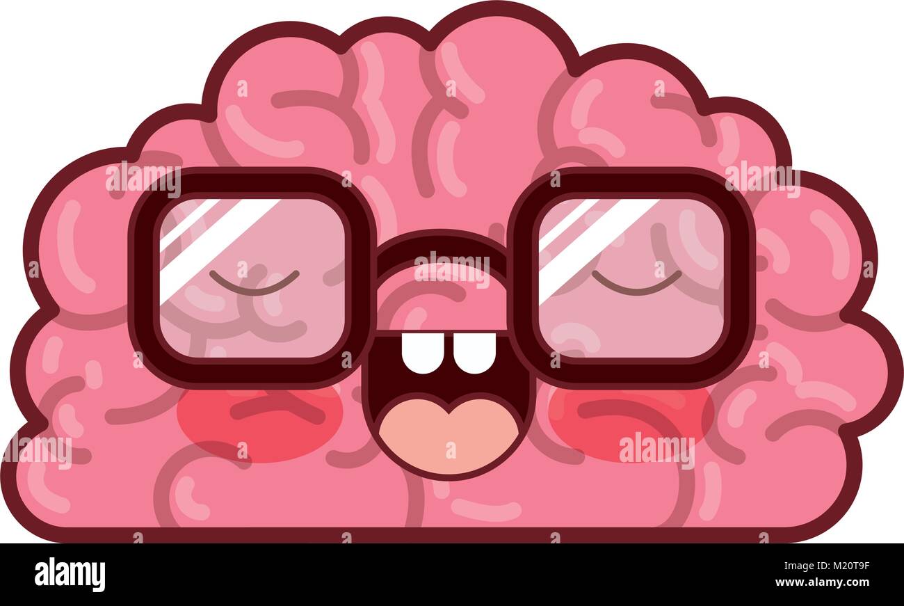 brain character with glasses and emotional expression in colorful ...