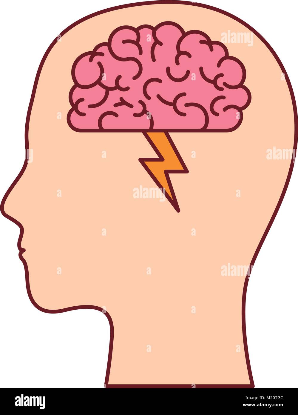 human face silhouette with brain with ray in colorful silhouette with ...