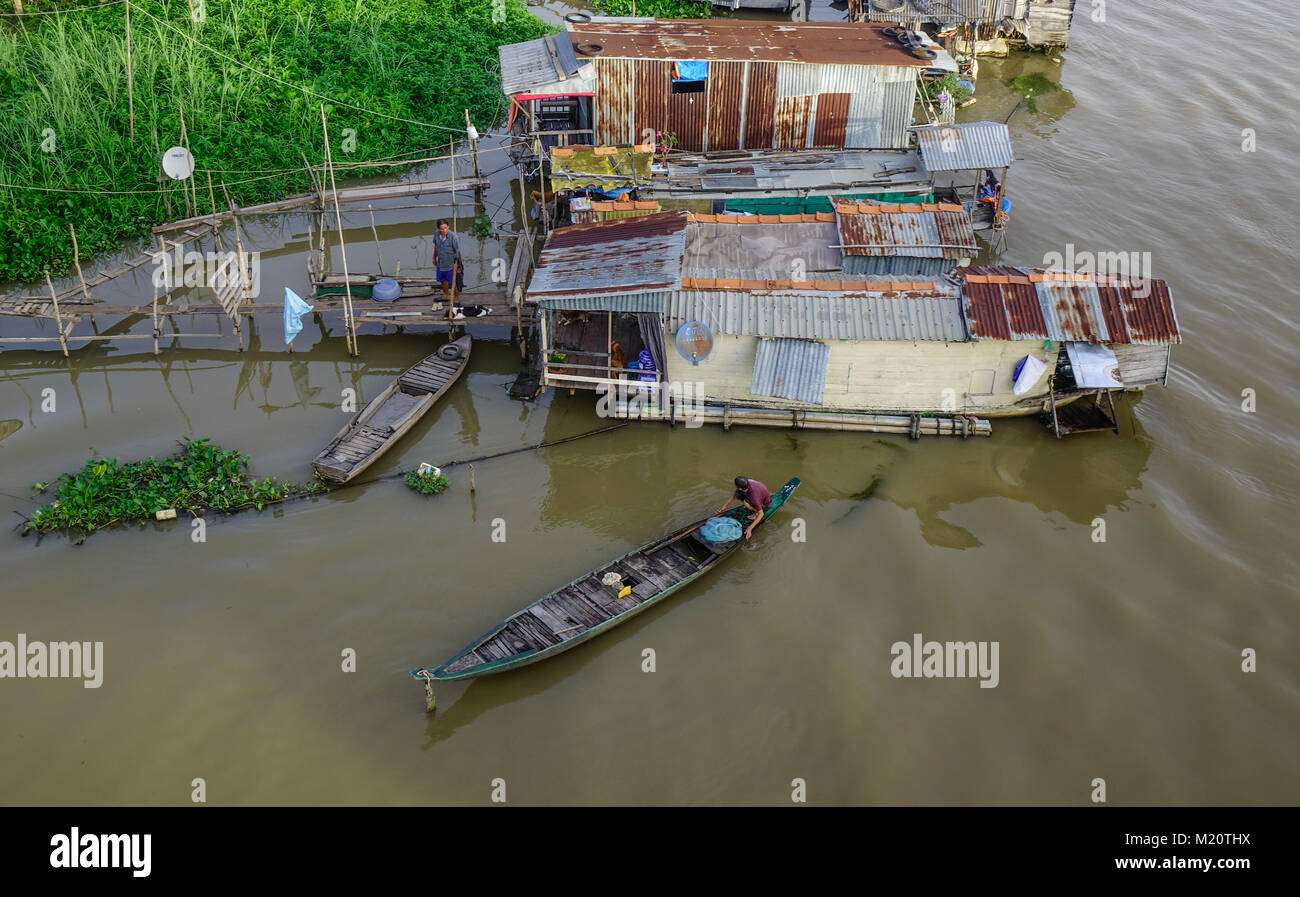 Chau Doc, Vietnam - Sep 1, 2017. Floating houses on Bassac River in ...
