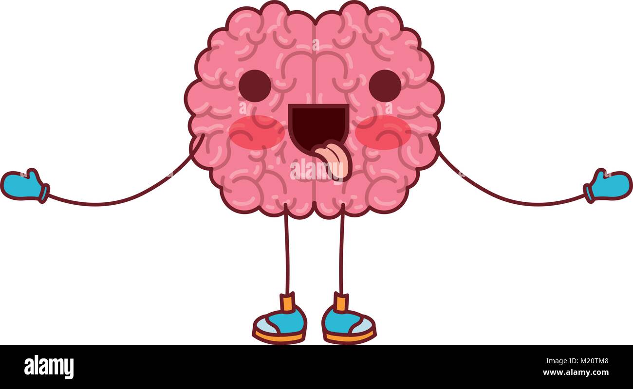 brain cartoon in standing position with open arms and funny expression ...