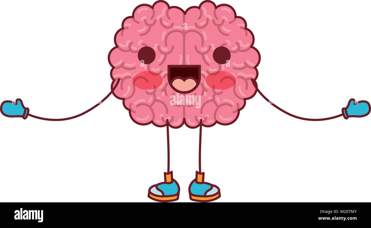 brain cartoon in standing position with open arms and cheerful ...