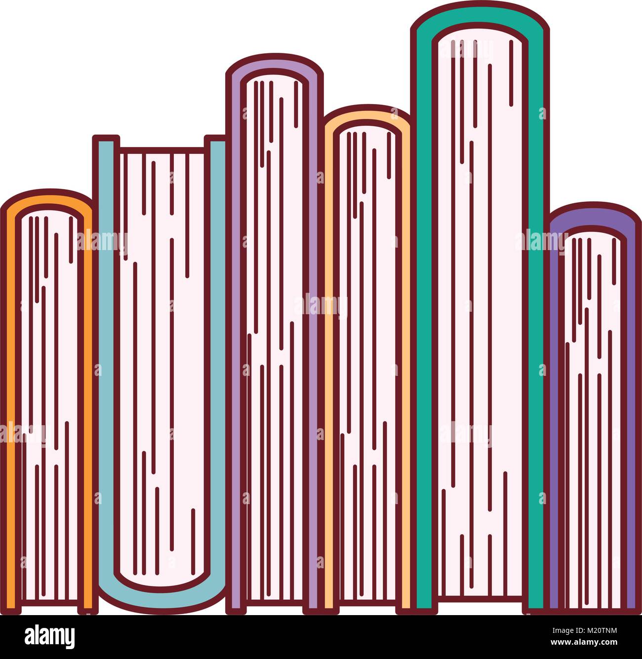 book stacked in bottom view in colorful silhouette with brown contour ...