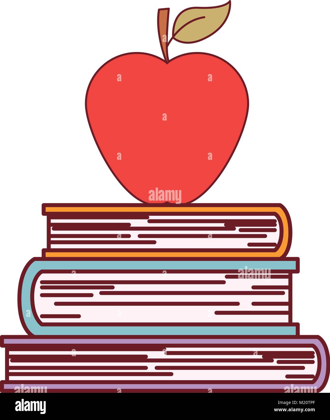 books stacked with apple on top in colorful silhouette with brown ...