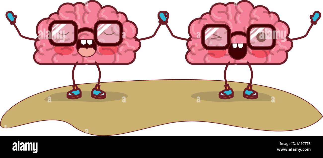 cartoon brains couple and both with glasses and holding hands with ...