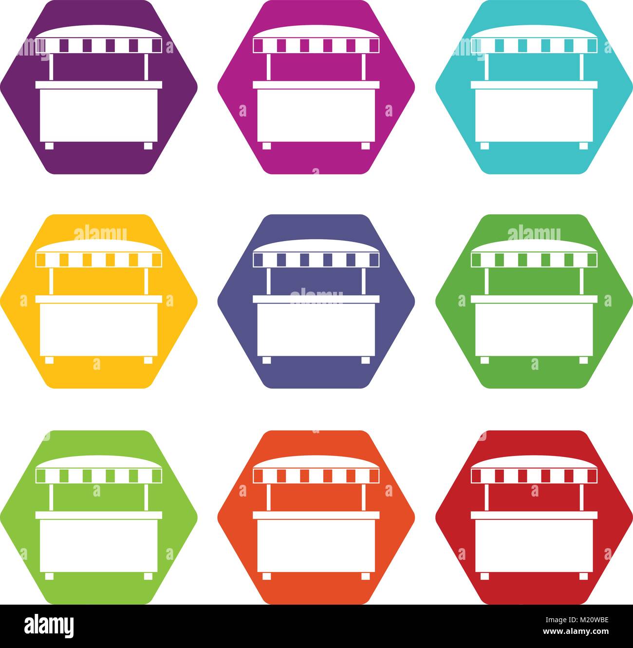 Street stall with awning icon set color hexahedron Stock Vector Image ...