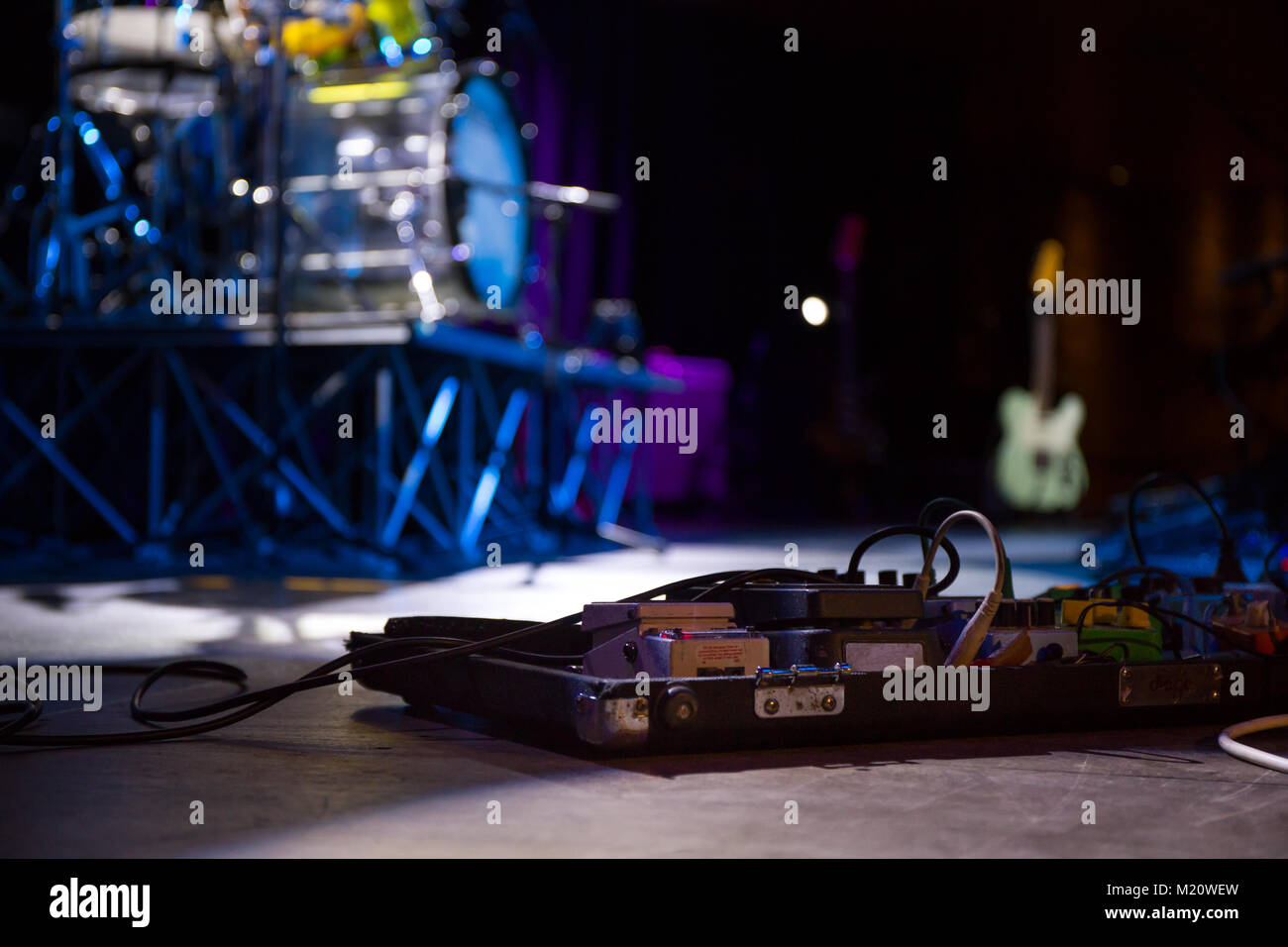 Instruments on the stage of a concert in a club Stock Photo - Alamy