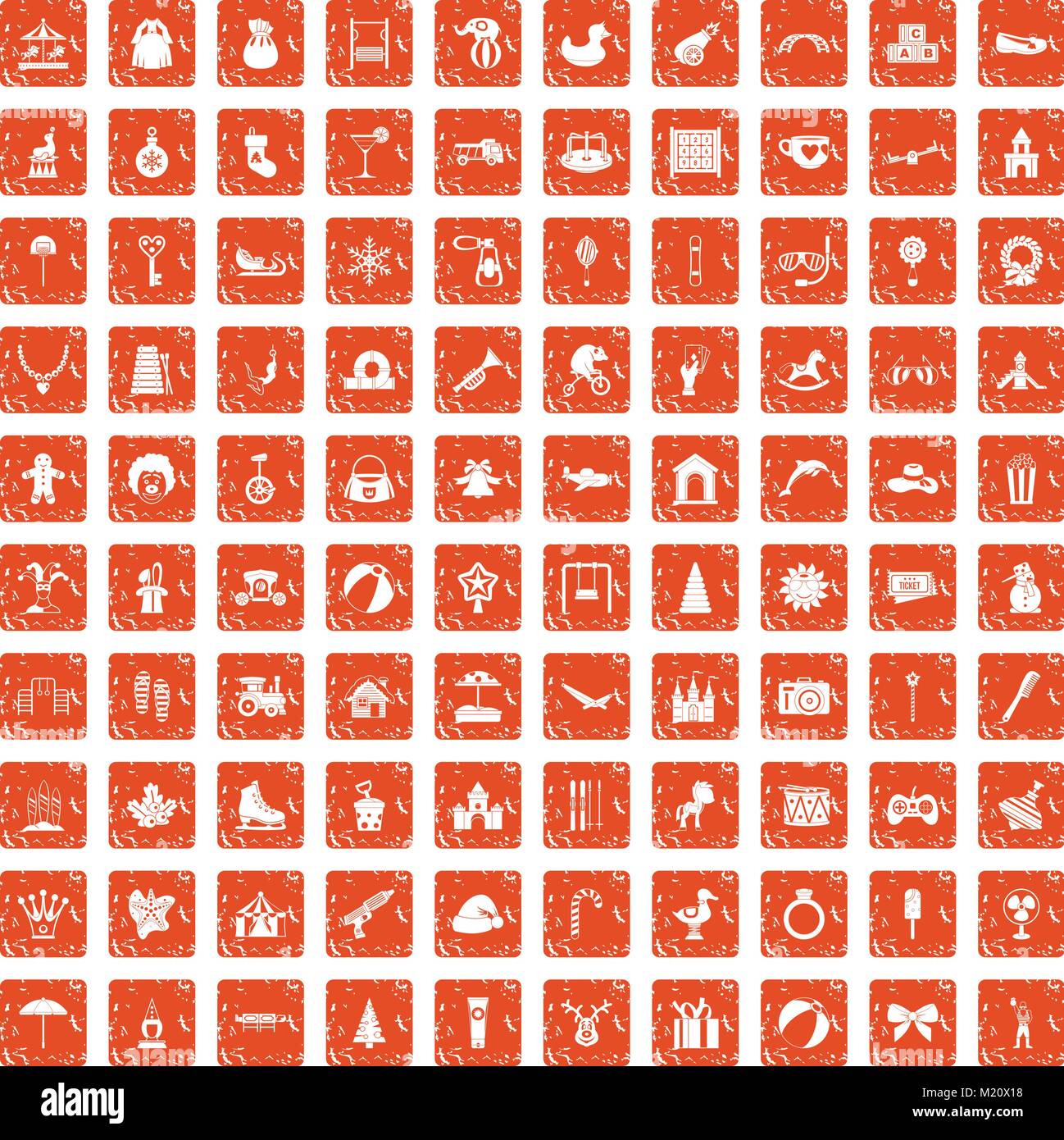 100 happy childhood icons set grunge orange Stock Vector Image & Art ...