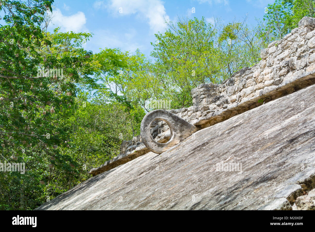 Coba, Quintana Roo, Mexico, A hole to play with a ball on the slope of ...