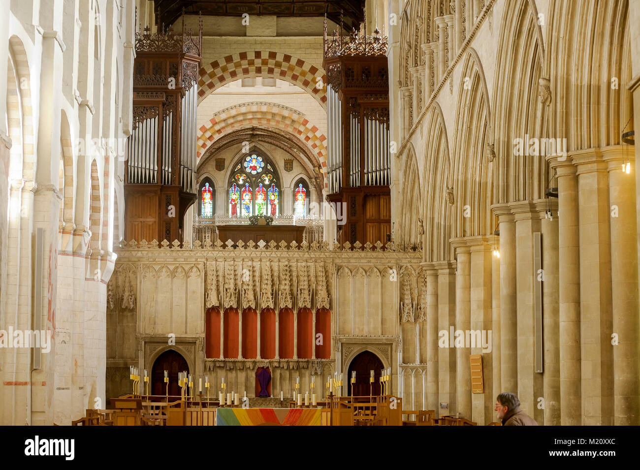 Main nave, the longest in UK, of Norman, Romanesque and Gothic style ...