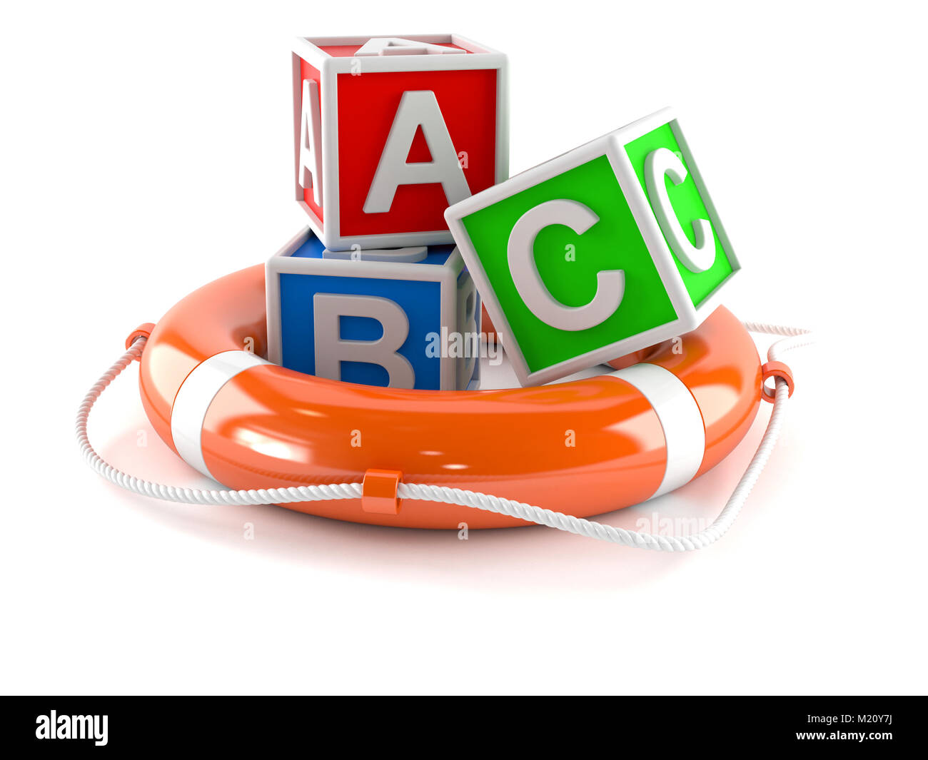 Life buoy with toy blocks isolated on white background Stock Photo - Alamy