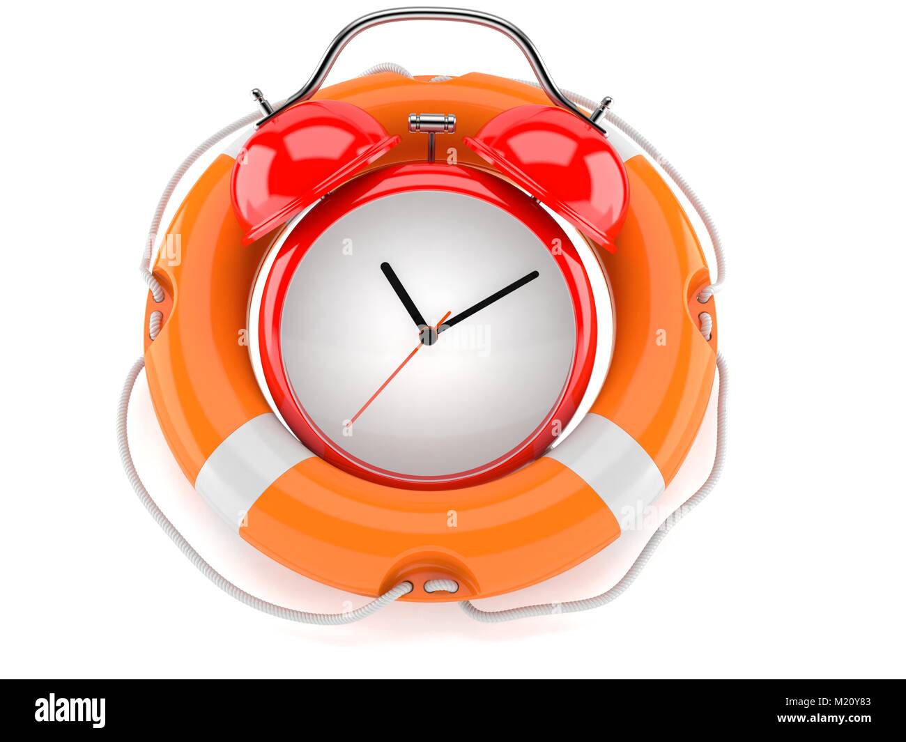 Alarm clock with life buoy isolated on white background Stock Photo - Alamy
