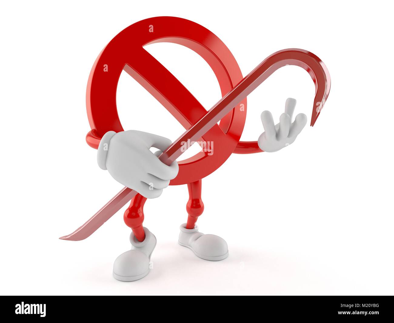 Forbidden character holding crowbar isolated on white background Stock ...