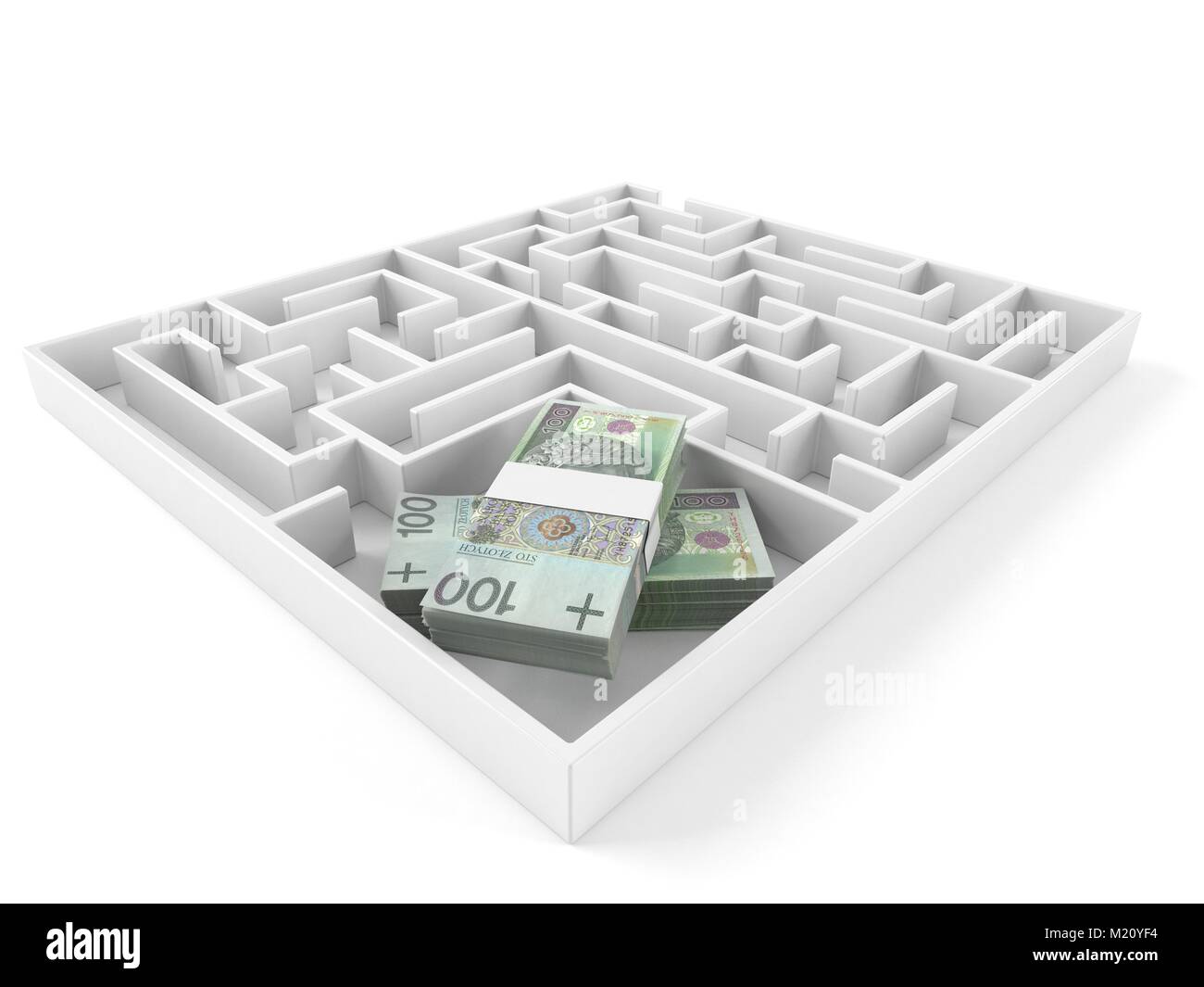 Maze with polish money isolated on white background Stock Photo - Alamy