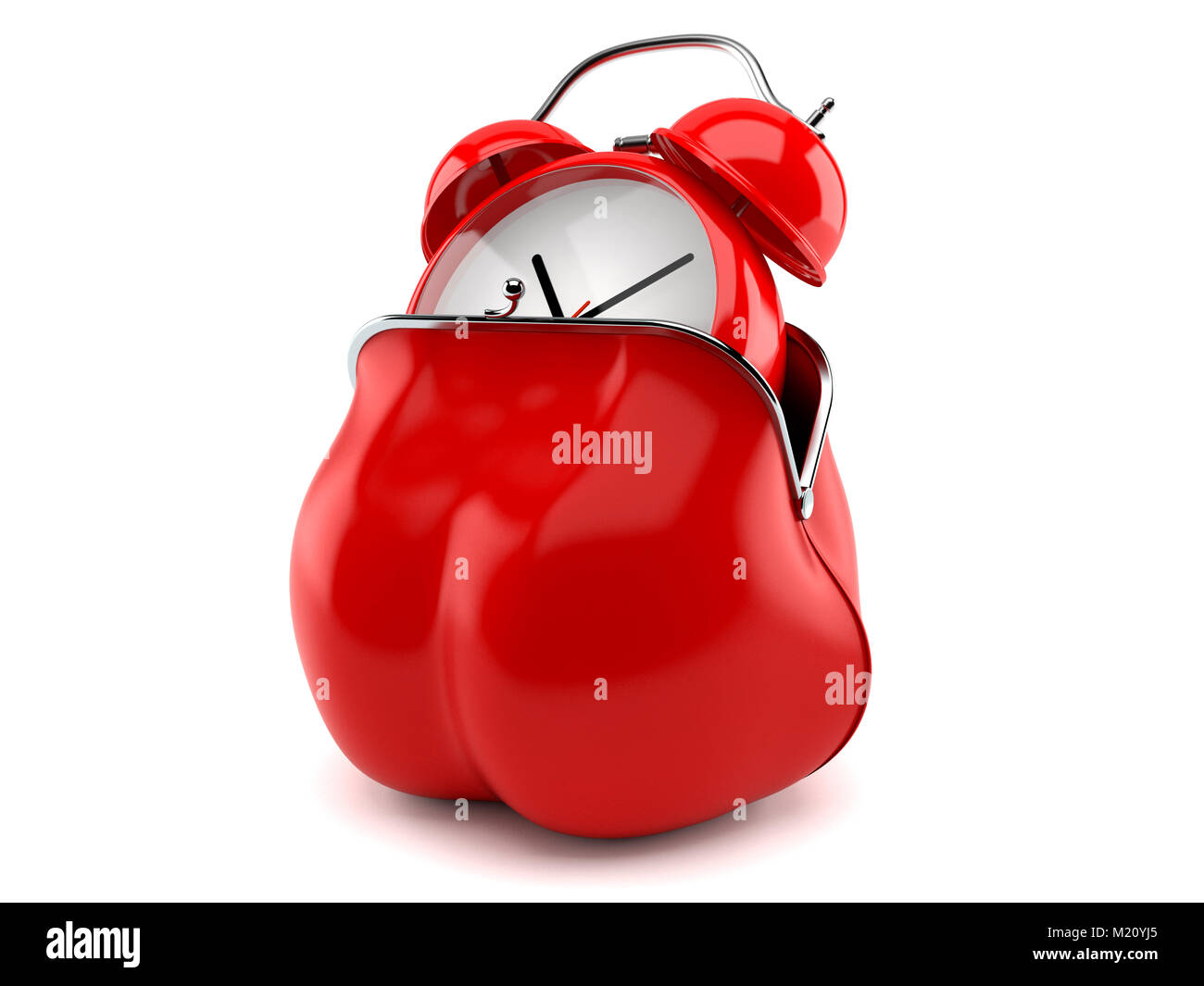 Purse with alarm clock isolated on white background Stock Photo - Alamy