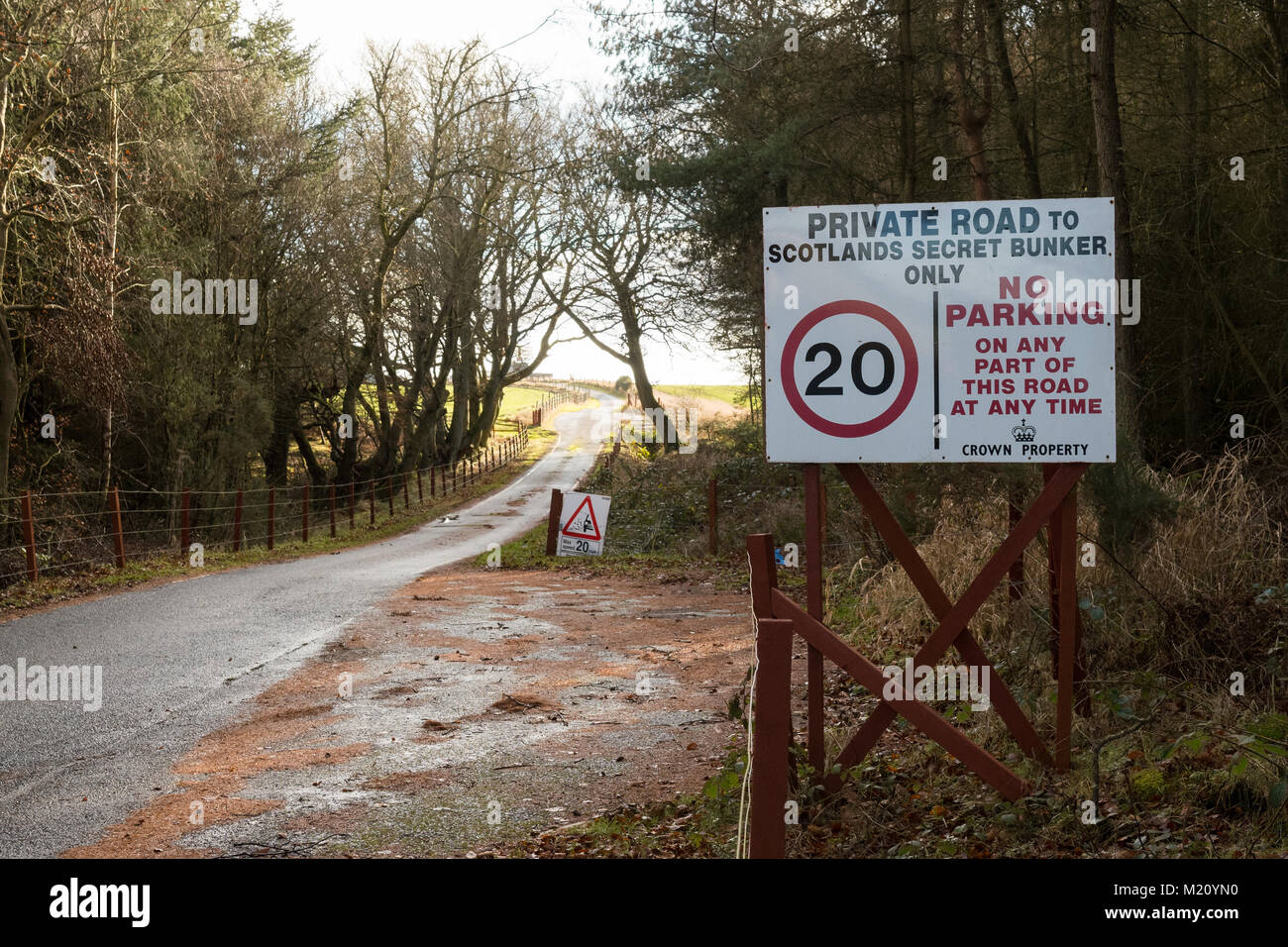 signs leading to Scotlands Secret Bunker, Troy Wood, Fife, Scotland, UK ...