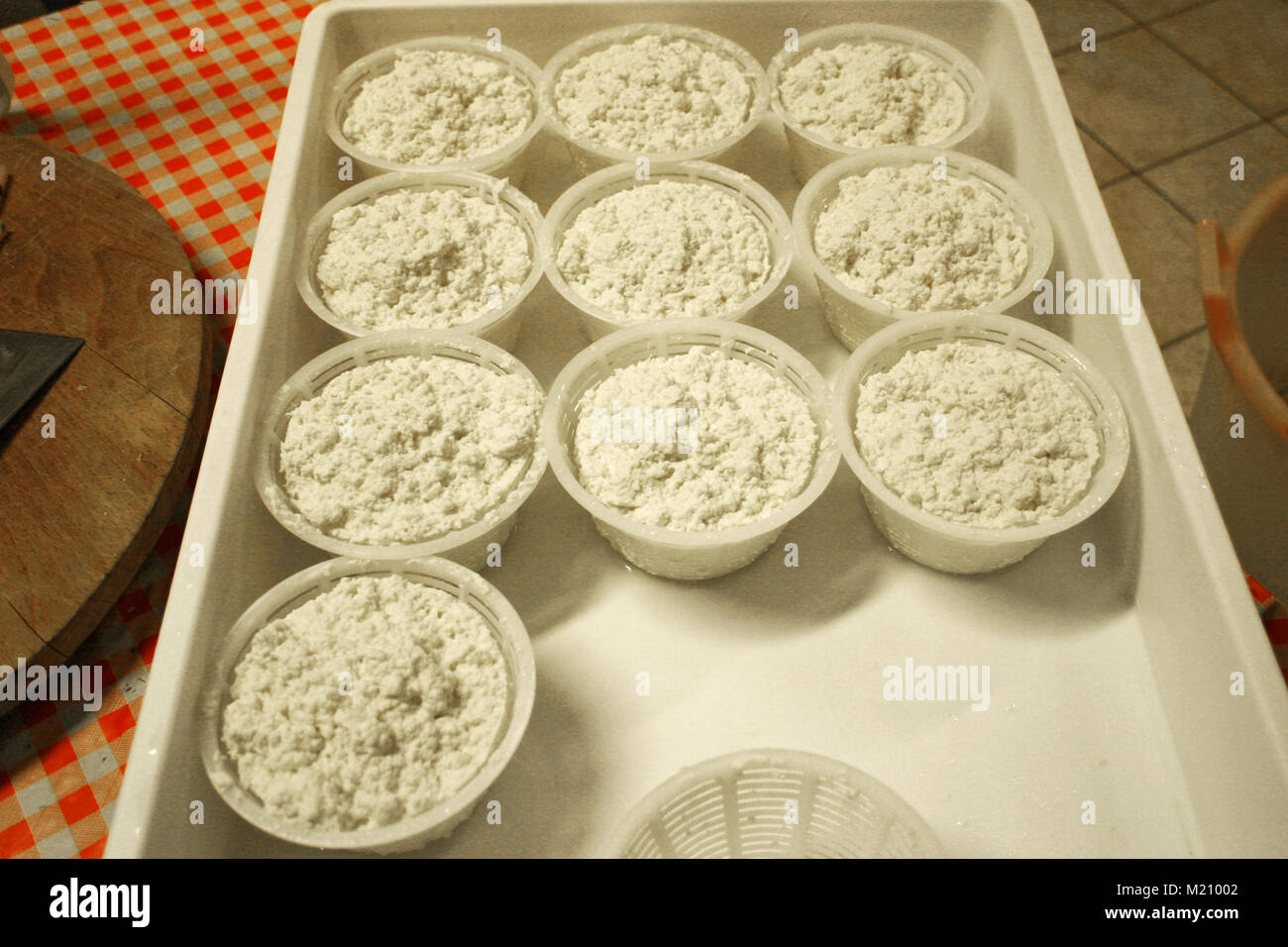 Making cottage cheese at farm in Northern Italy Stock Photo - Alamy