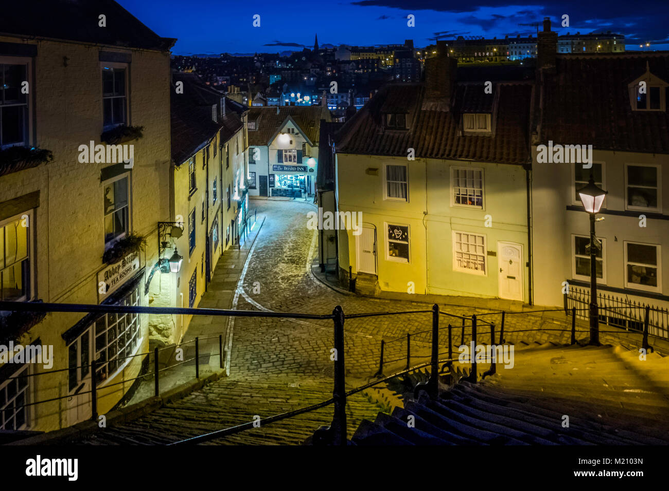 View of Whitby from the 199 steps between the town and the abbey Stock ...