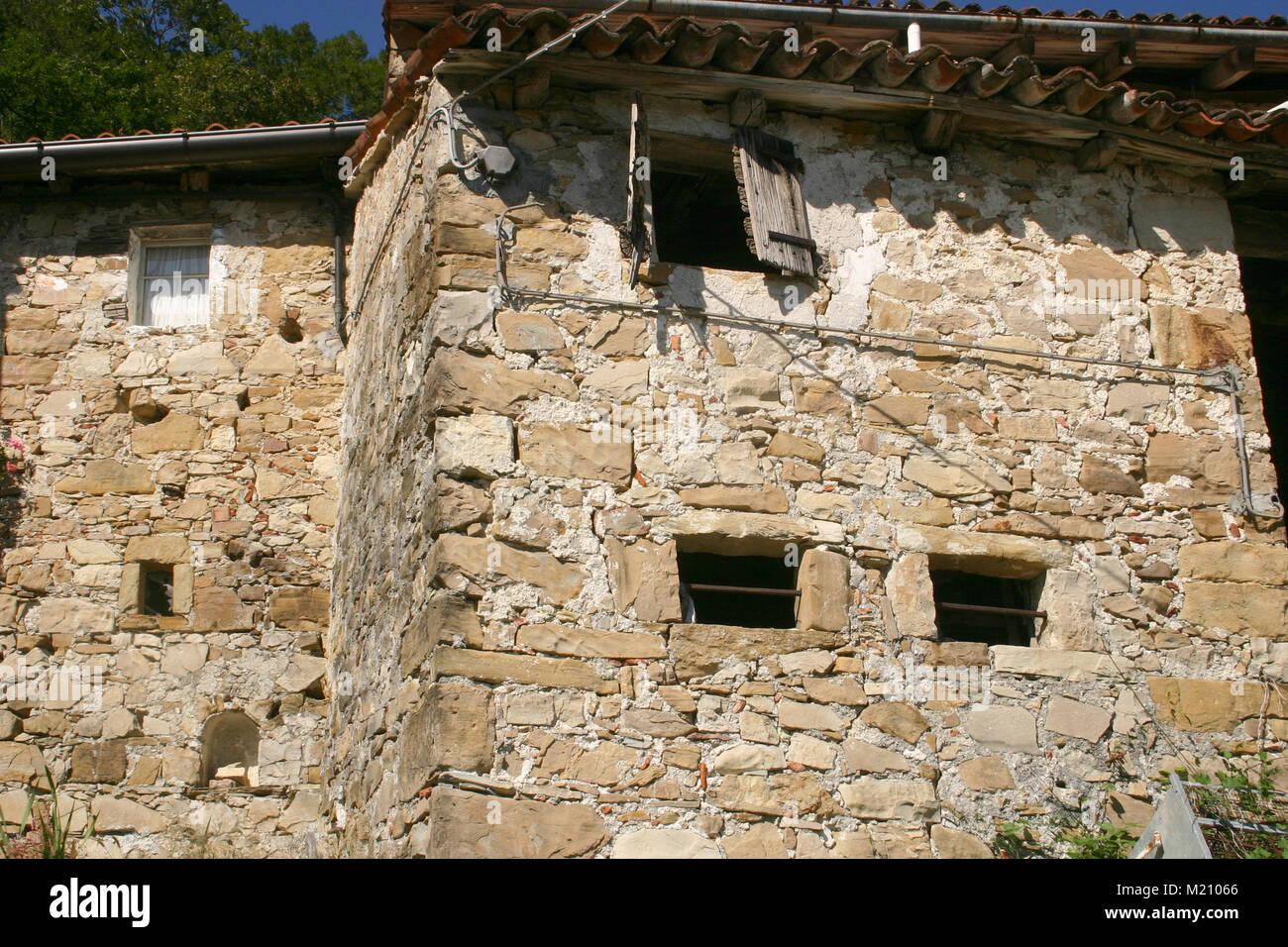 Exterior of old stone house in the village of Vals in North of Italy ...