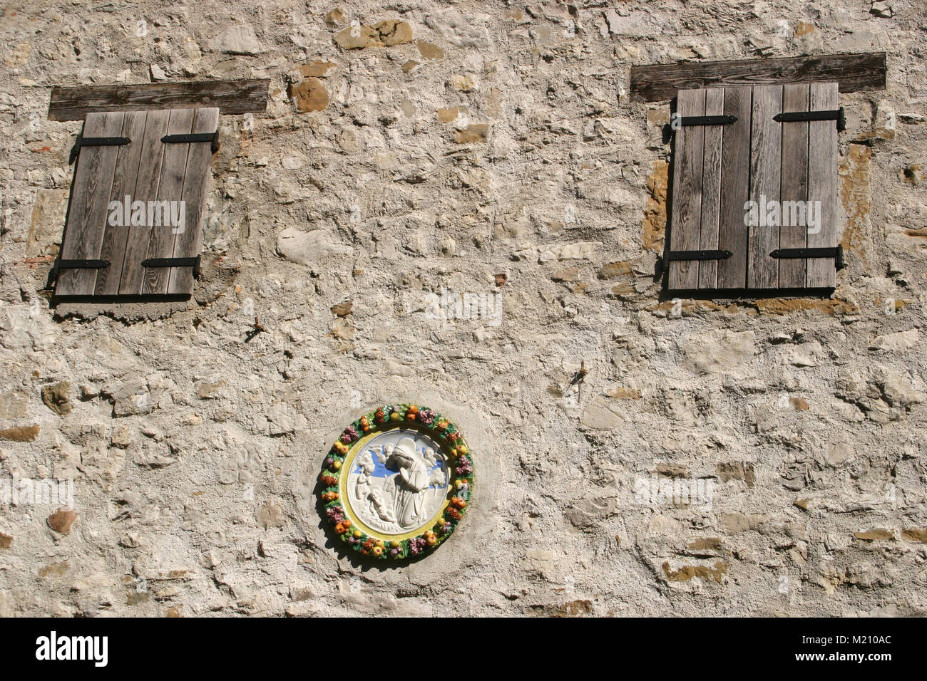 Wall of old traditional house in the Friulan village of Poffabro, Italy ...