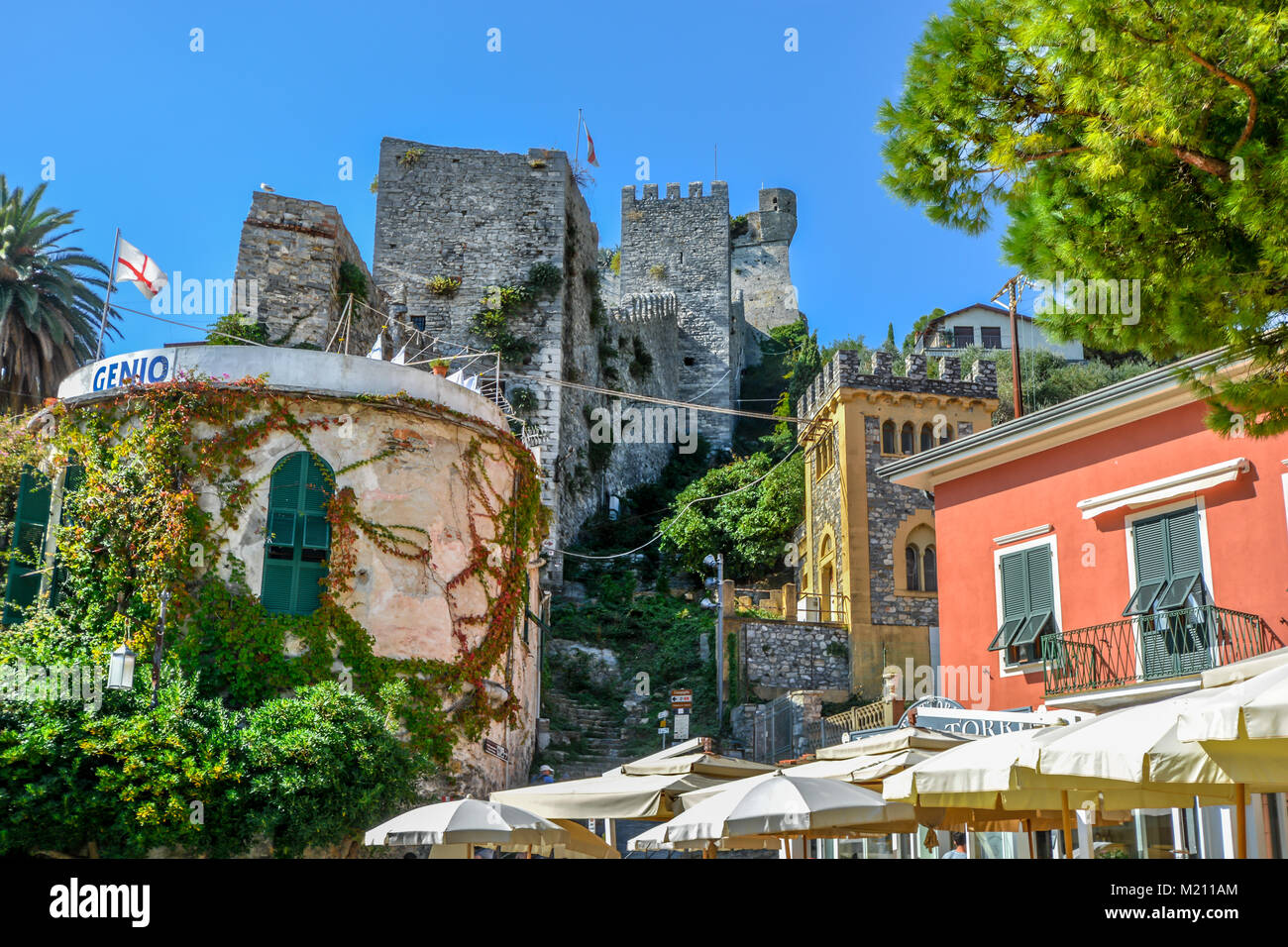 The medieval ruins of a castle in the Italian village of Portovenere ...