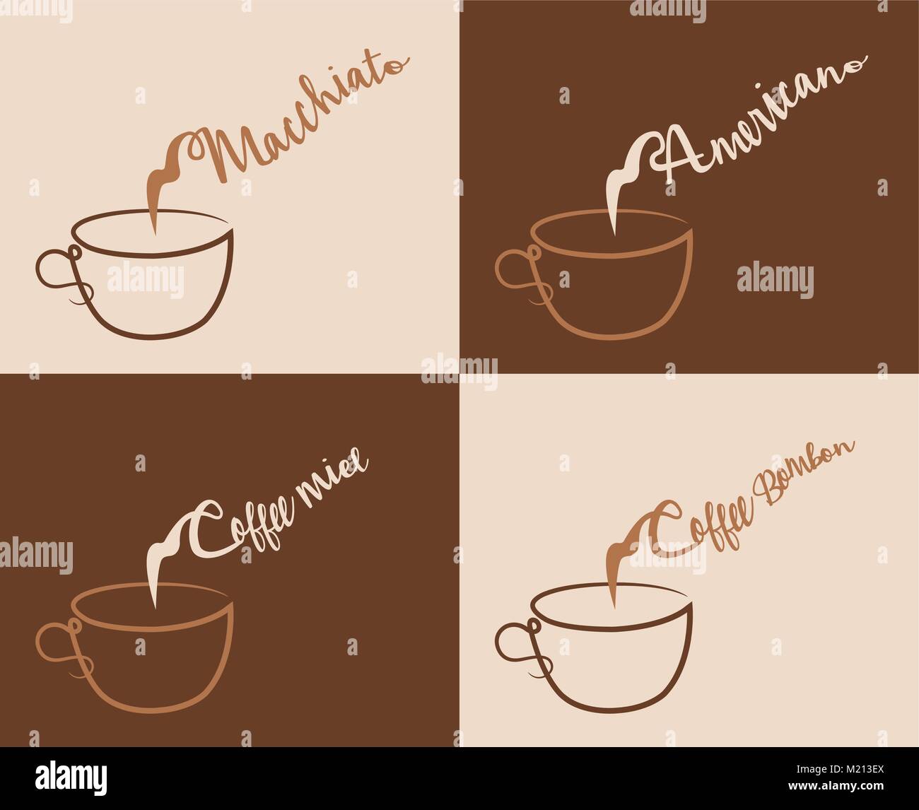 Coffee Types With Steam Menu. Four different coffee text types did ...