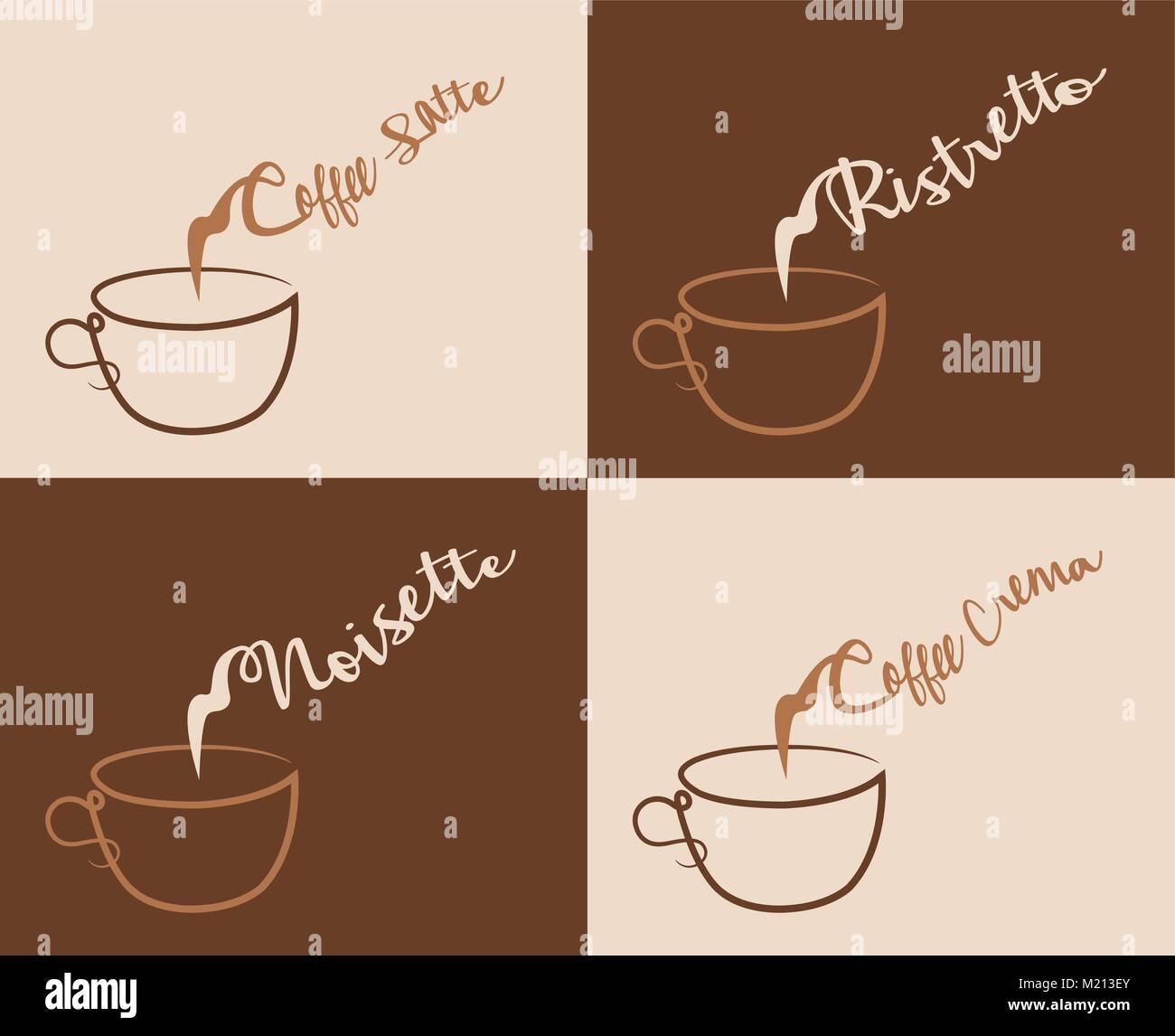 Coffee Cream and Other Coffee Types With Steam. Four different coffee ...