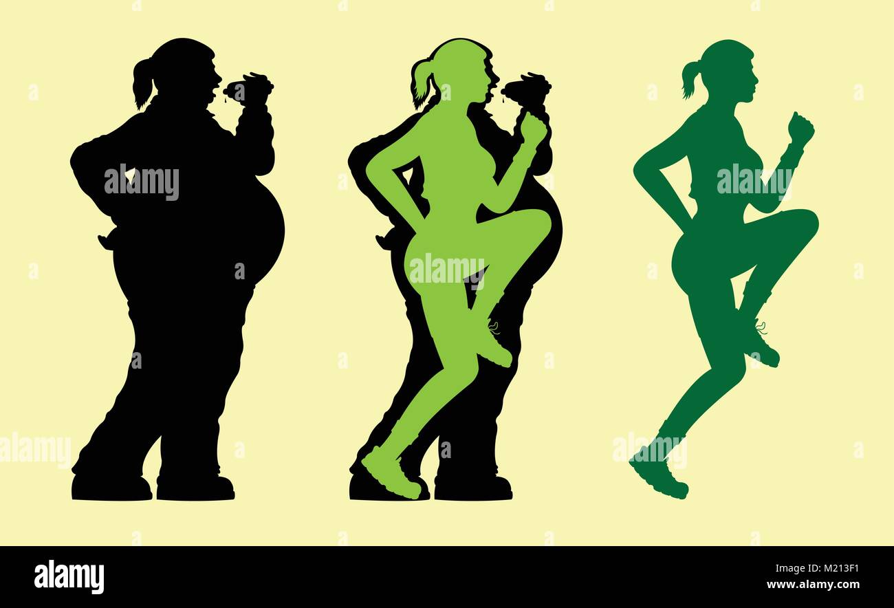 Fat and Slim Woman Silhouette. All the objects are in different layers ...
